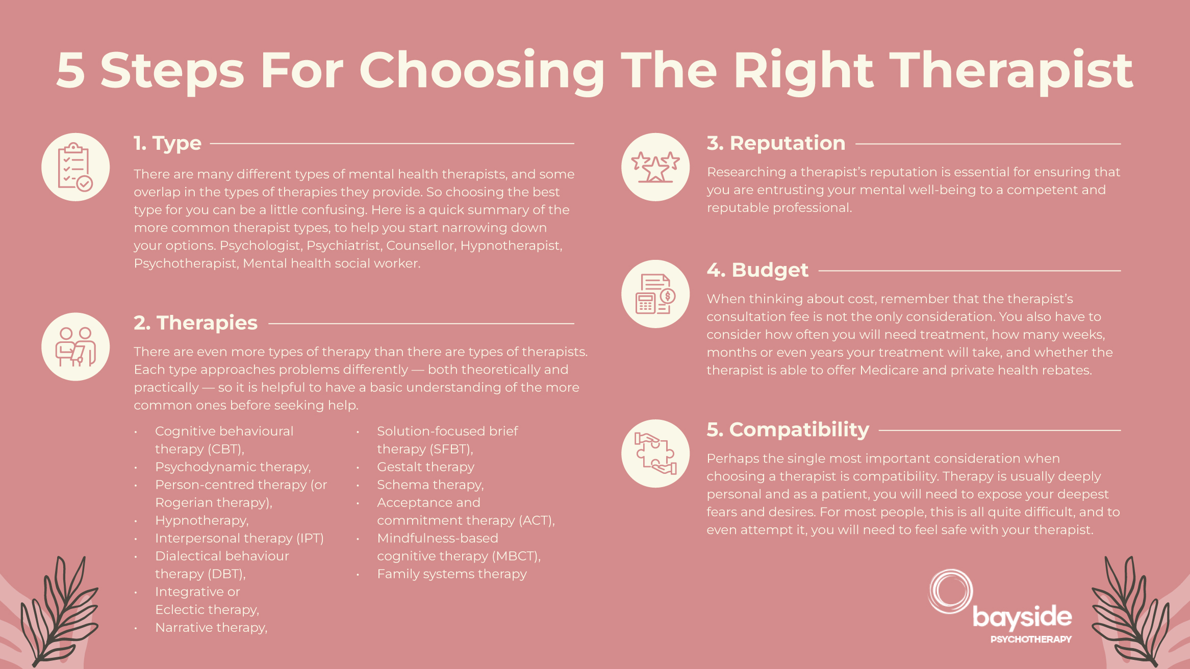 Choosing the right therapist: The 5 most important considerations - Bayside Psychotherapy